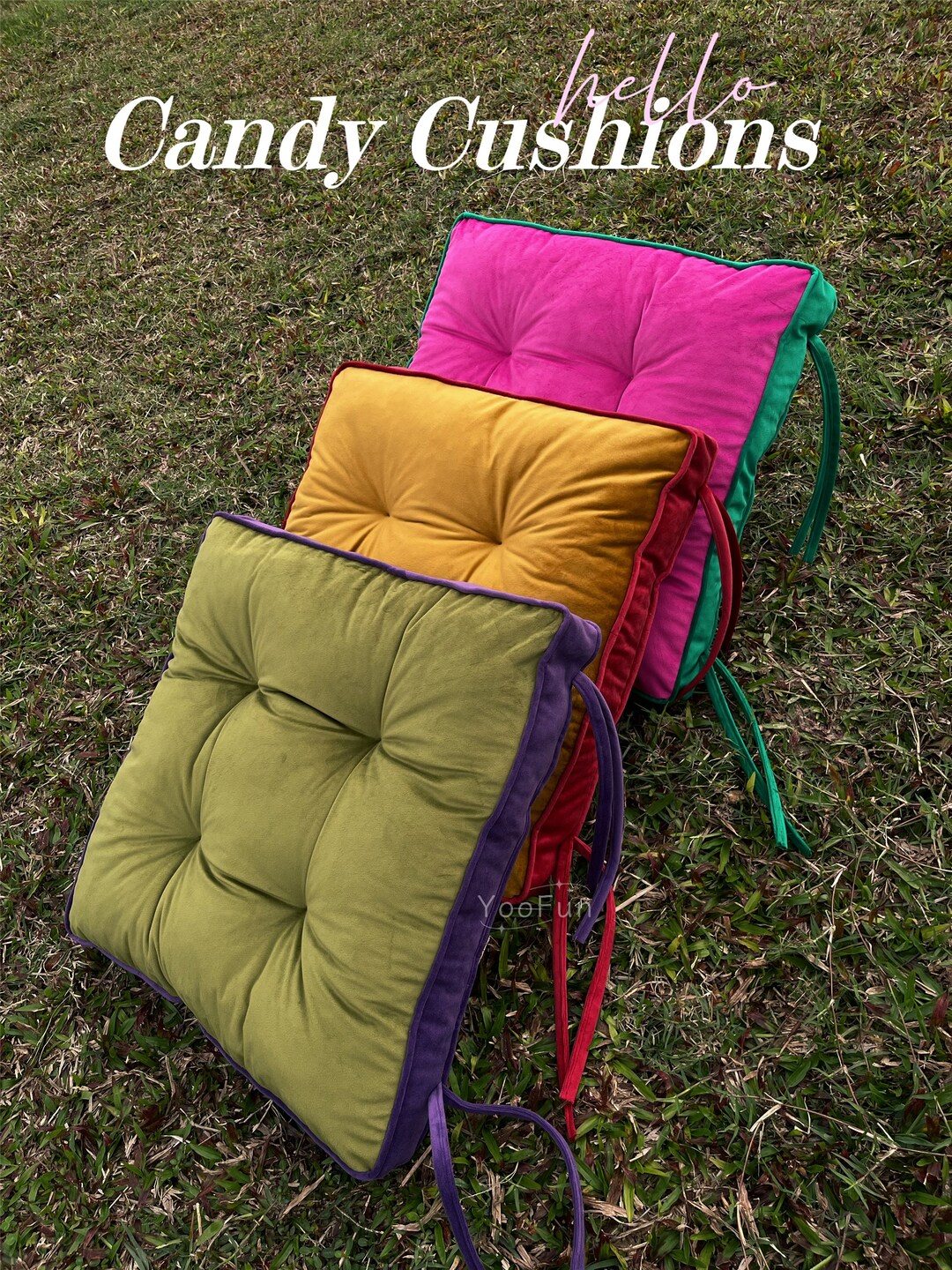 Square Cushion With Ties Cushion for Chiar Velvet Chair Cushion Pad ...