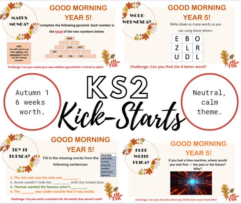 KS2 Kick-starts - Autumn 1 - Early Morning Tasks - Year 5 - Etsy UK