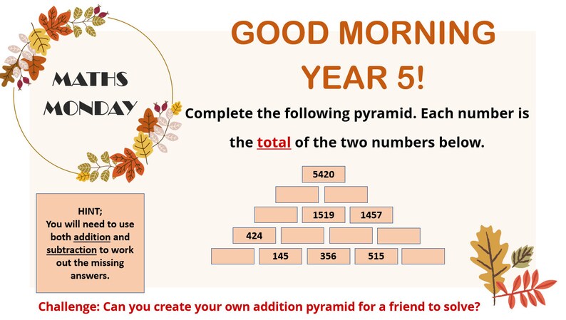 KS2 Kick-starts - Autumn 1 - Early Morning Tasks - Year 5 - Etsy UK