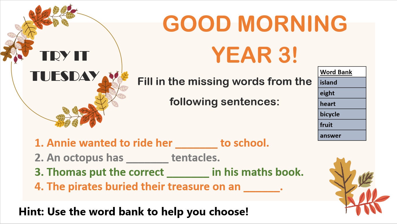 KS2 Kick-starts - Autumn 1 - Early Morning Tasks - Year 3 - Etsy UK