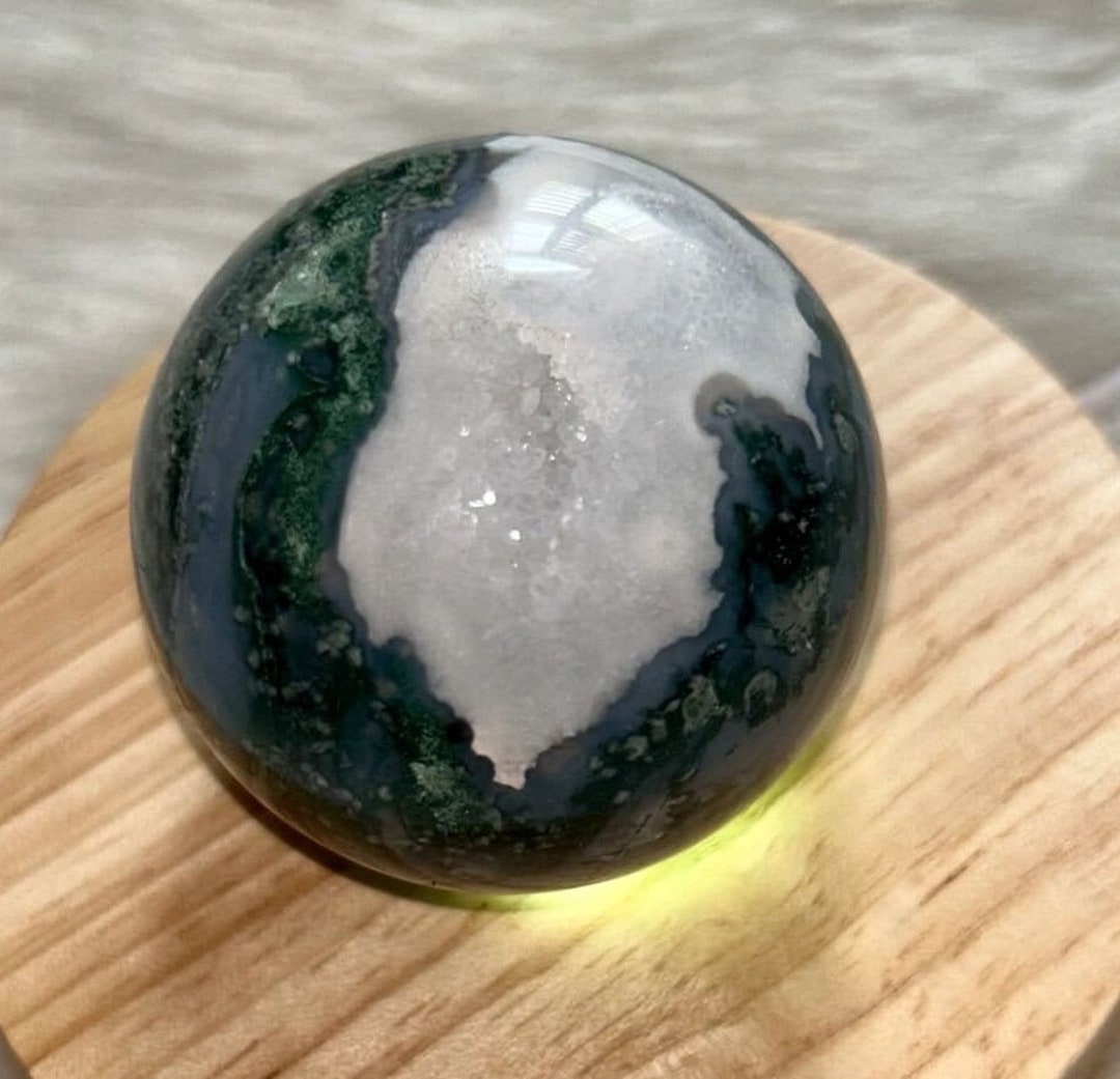 Moss Agate Crystal Sphere With Druzzy Green Moss Agate Druzzy Crystal ...