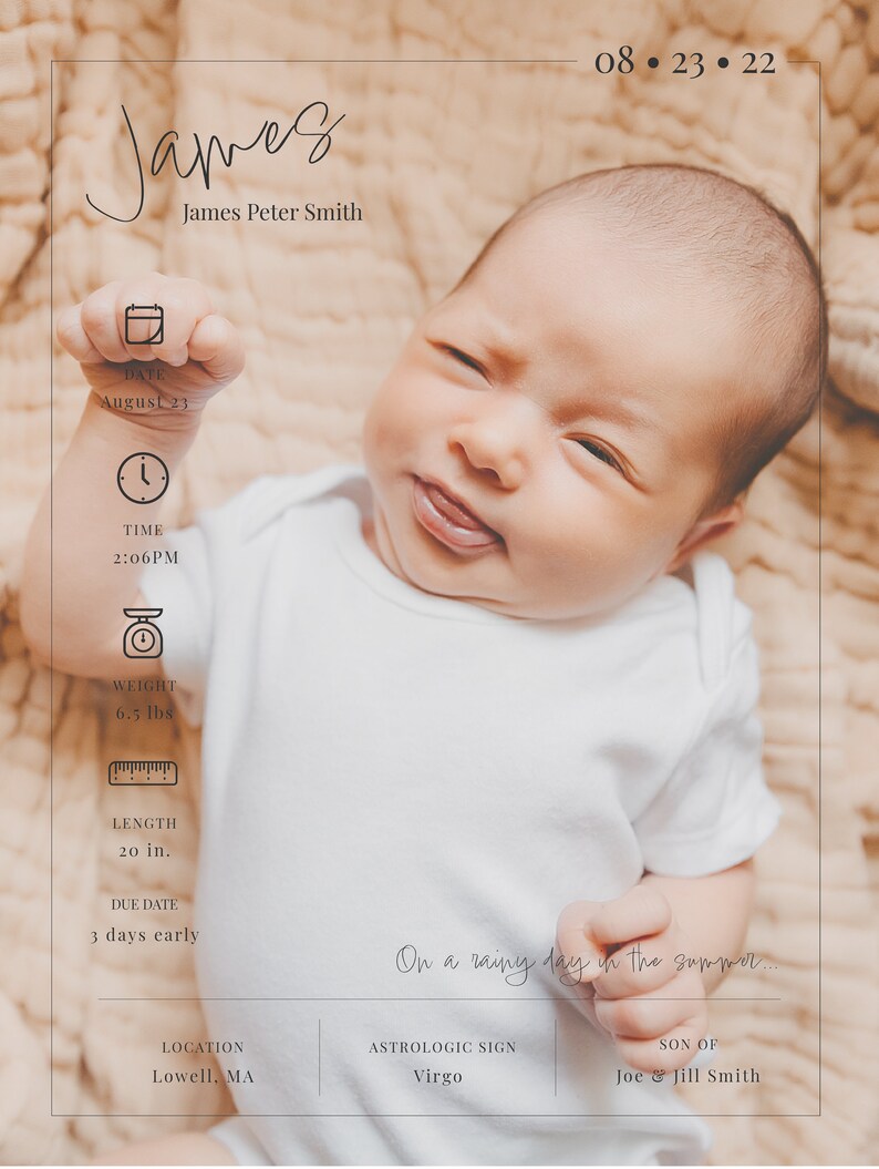 Custom Baby Birth Stat Photo Print | Personalized Nursery Art (digital ...