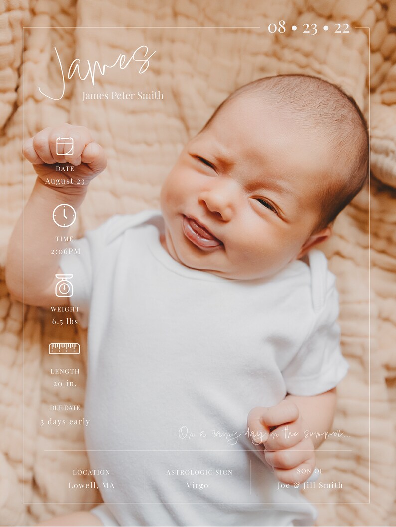 Custom Baby Birth Stat With Photo Digital File - Etsy