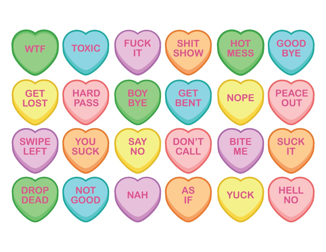 24 Mean Candy Heart SVG Bundle Valentine SVG Valentine Heart Printable ...