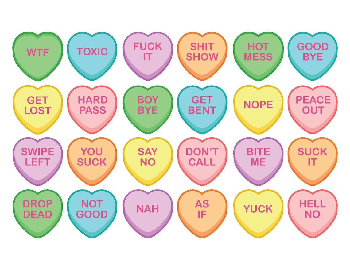 24 Mean Candy Heart SVG Bundle Valentine SVG Valentine - Etsy