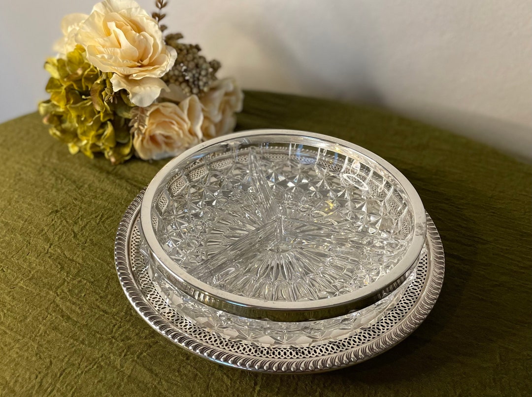 Set of Silver Plate/crystal Serving Dish - Etsy