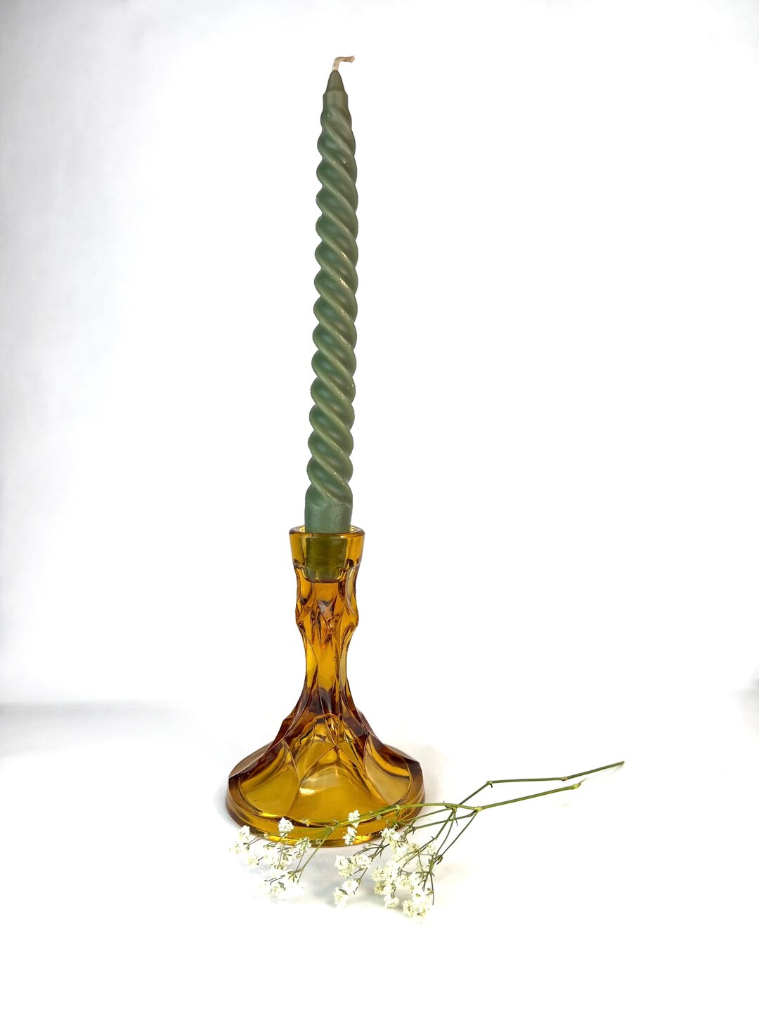 Vintage Carved Gold Amber Glass Candlestick Holders Geometric - Etsy