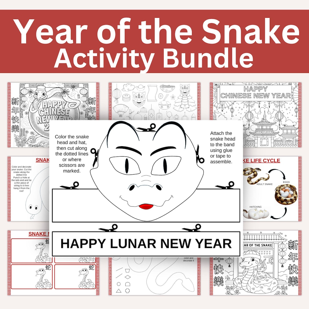 2025 Year of the Snake Chinese Lunar New Year Printable Activity Bundle ...