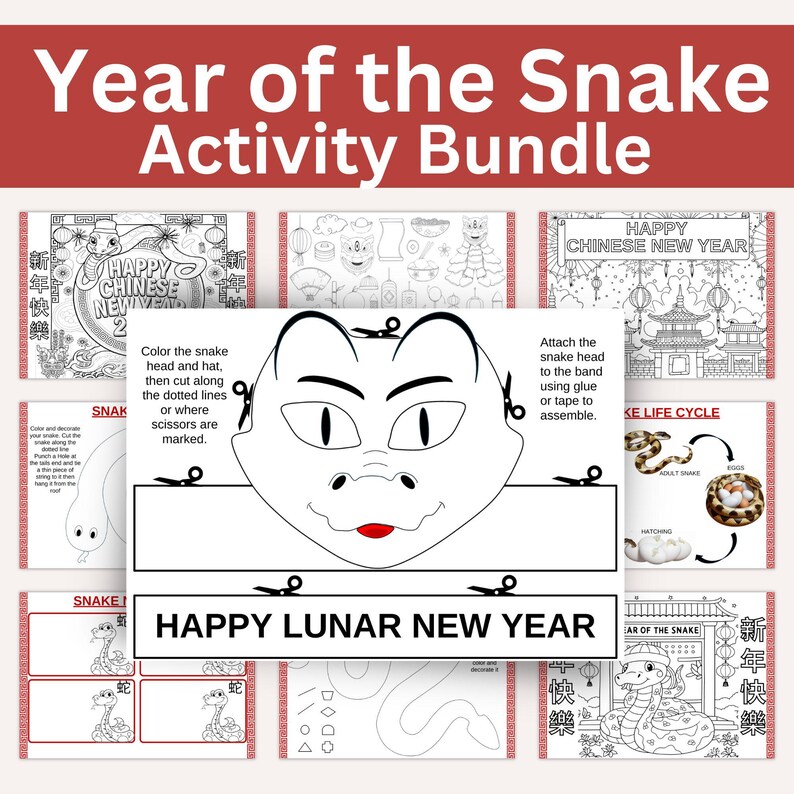2025 Year of the Snake Chinese Lunar New Year Printable Activity Bundle ...