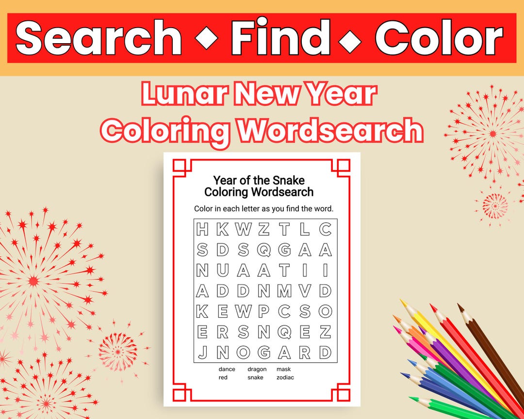 Chinese New Year Printable Coloring Word Search Puzzles! Lunar New Year ...