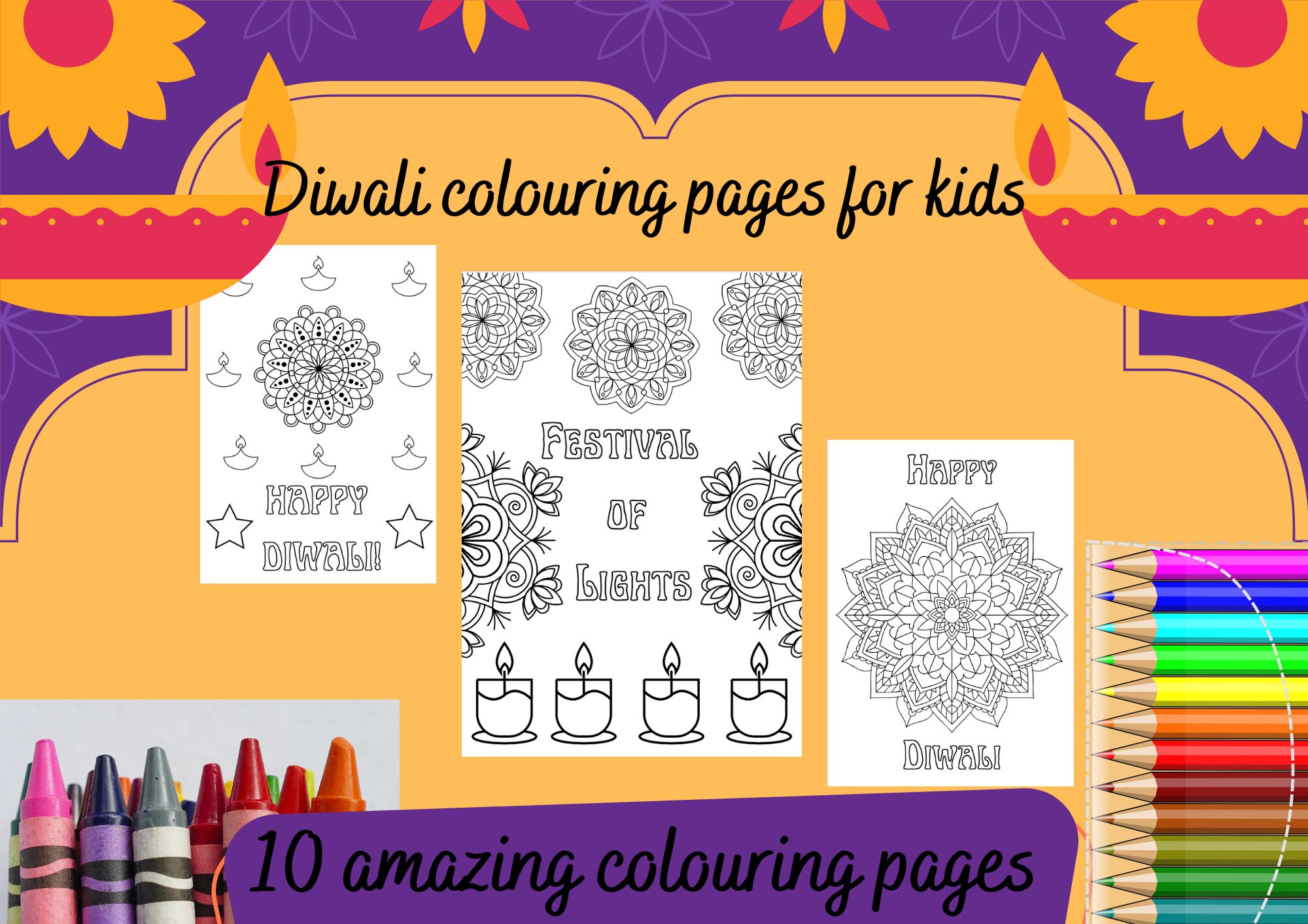 Printable Diwali Colouring Pages Downloadable Easy to Print Festival of ...