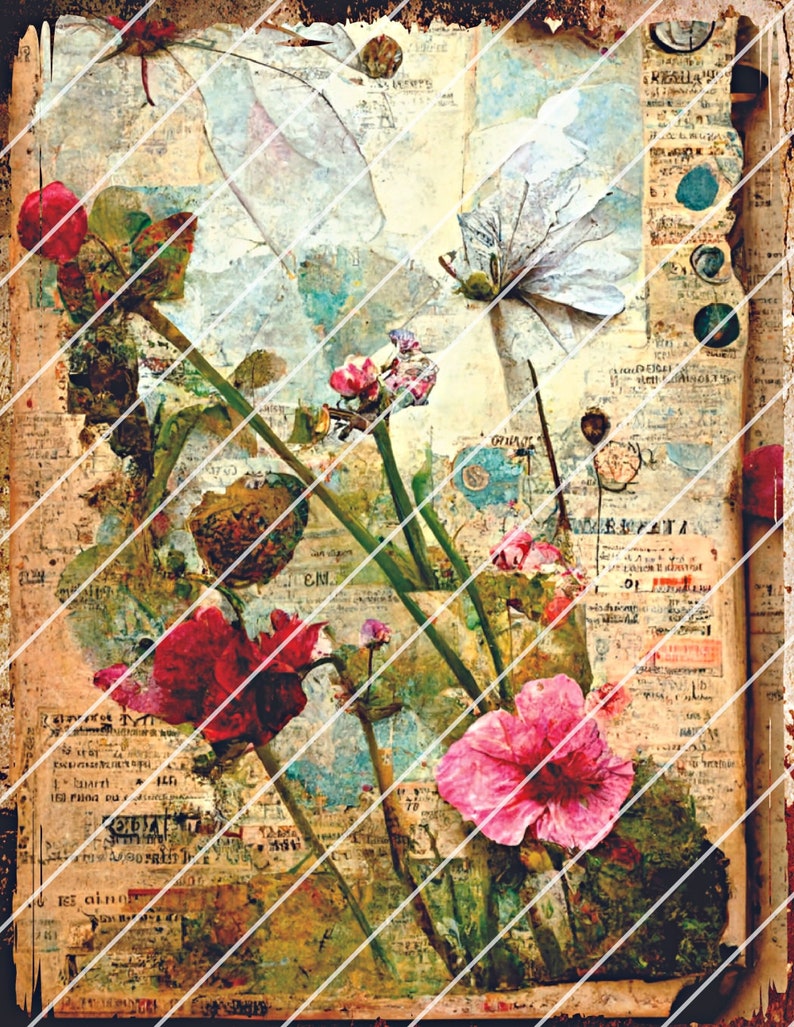 Vintage Spring Junk Journal Pages, Pressed Flowers, Decoupage Collage ...