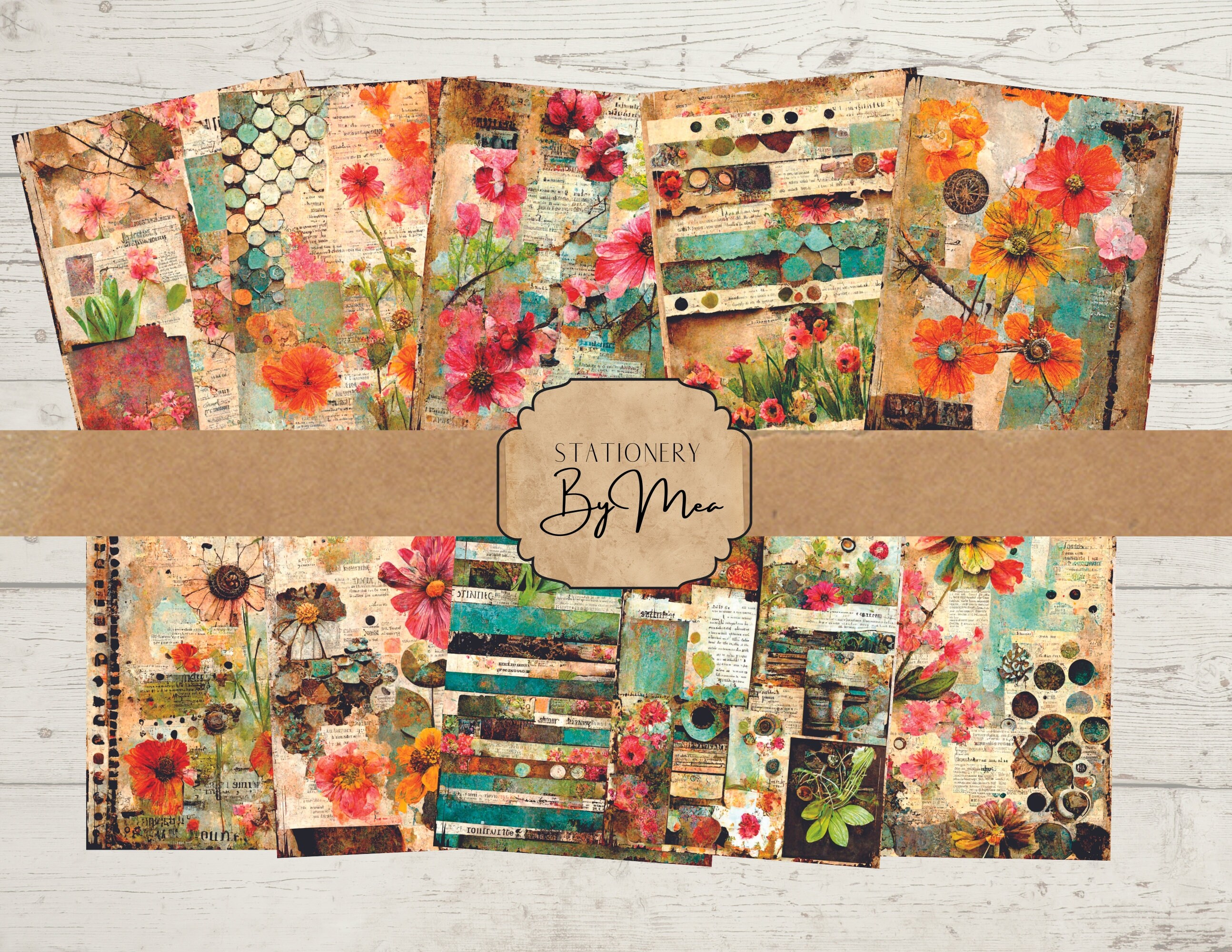 Vintage Spring Junk Journal Pages, Pressed Flowers, Decoupage Collage ...