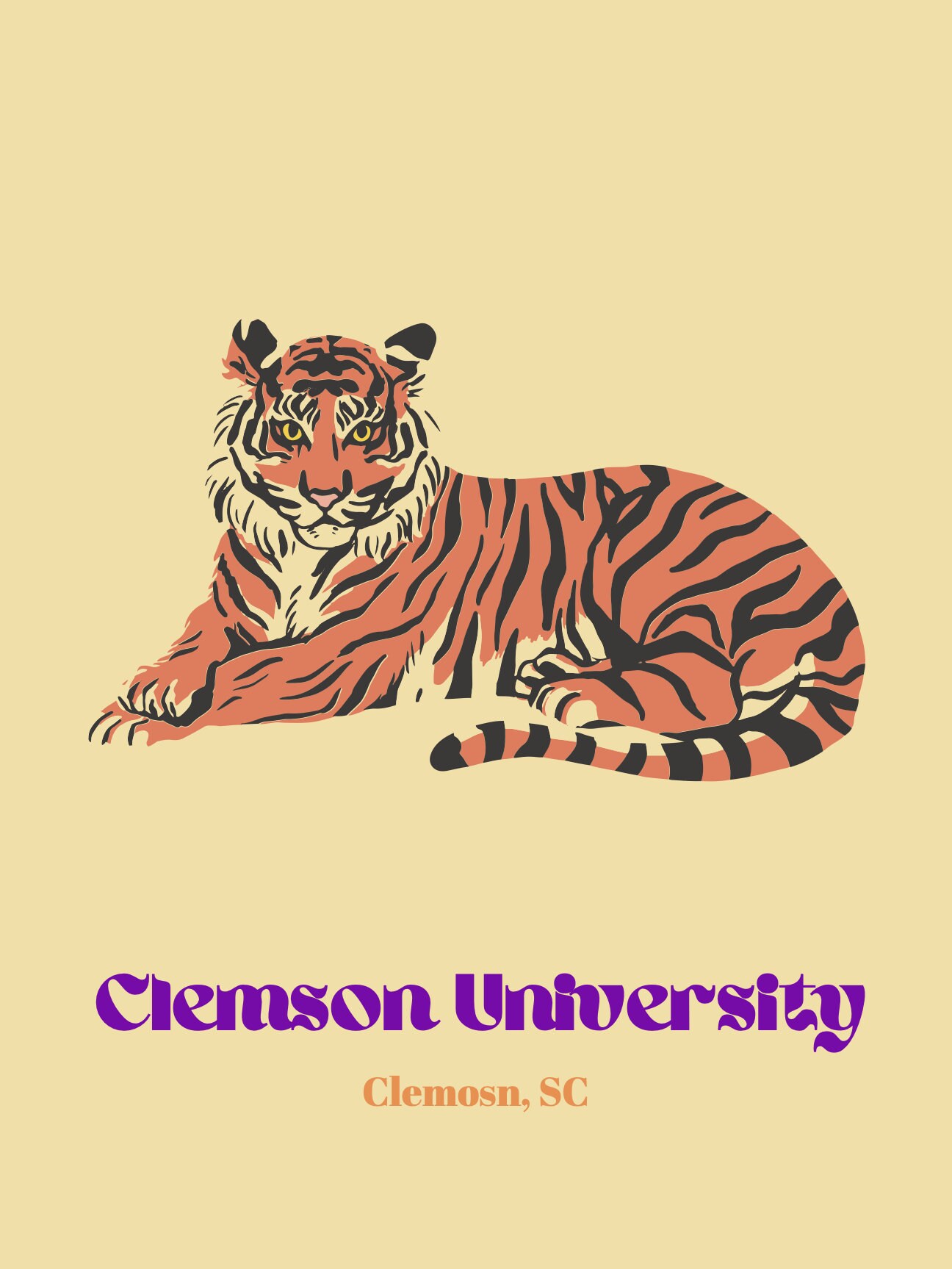 Orange Clemson Tiger Poster - Etsy