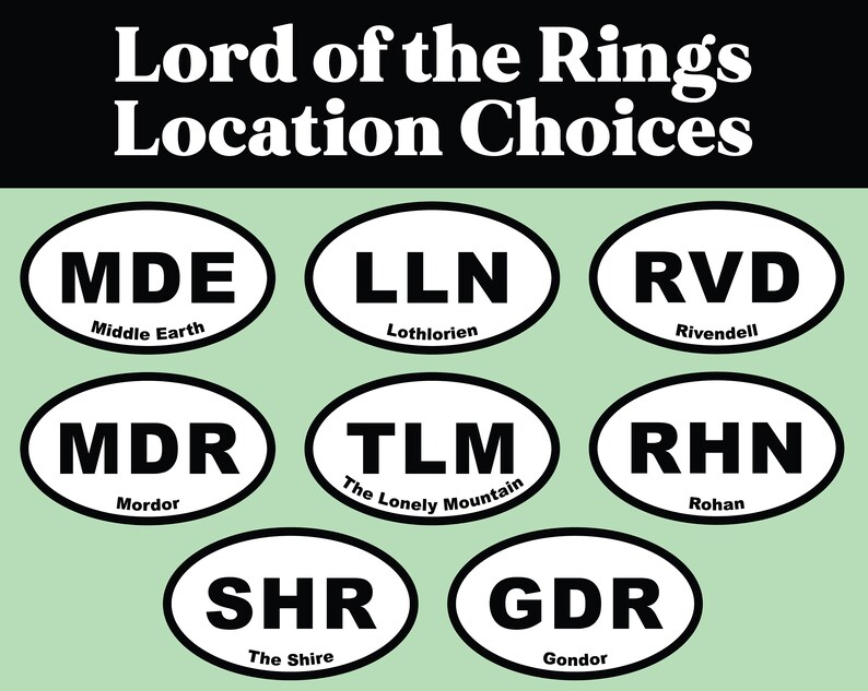 Lord of the Rings Bumper Sticker | Oval Location Window Decal - Etsy