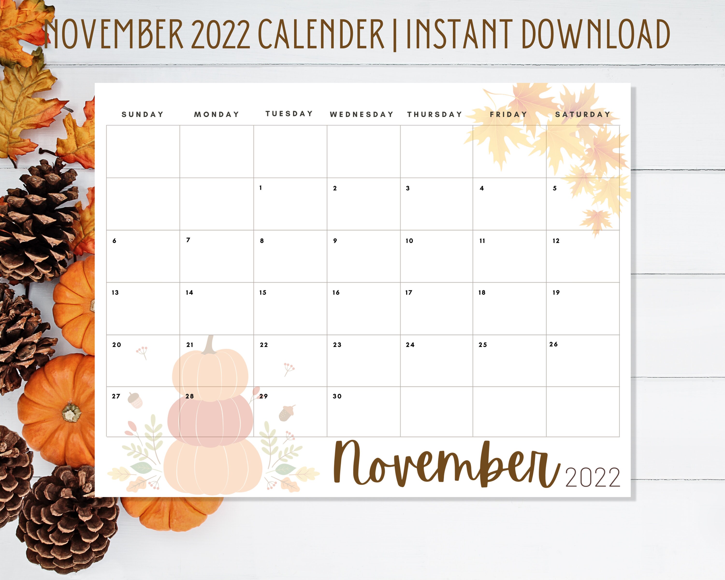 Printable November 2022 Calendar - Etsy