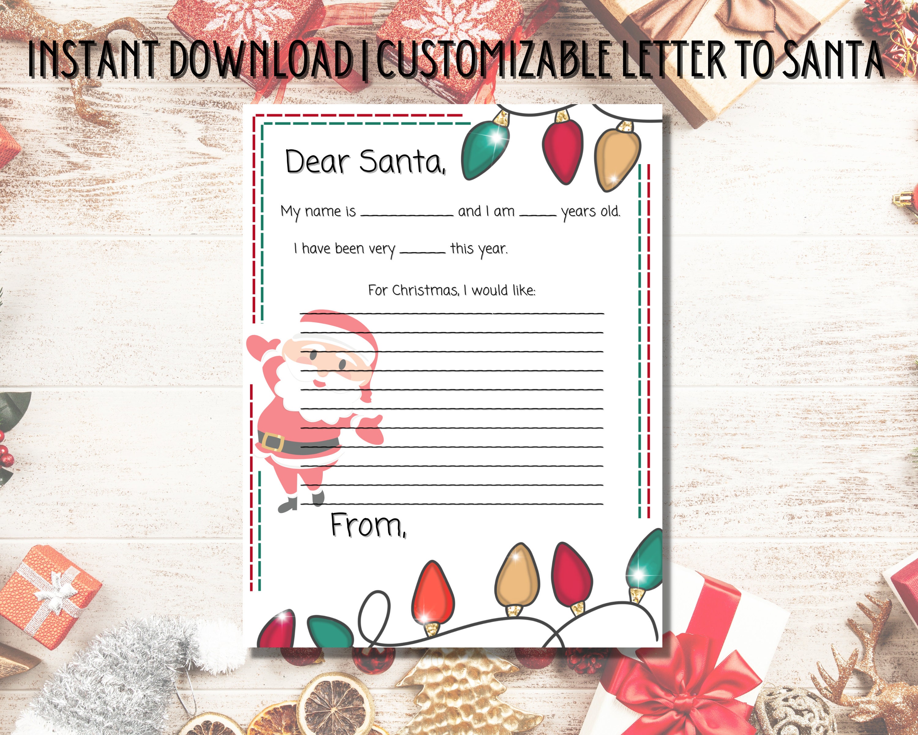 Fun Dear Santa Letter for Kids Instant Download Customizable - Etsy