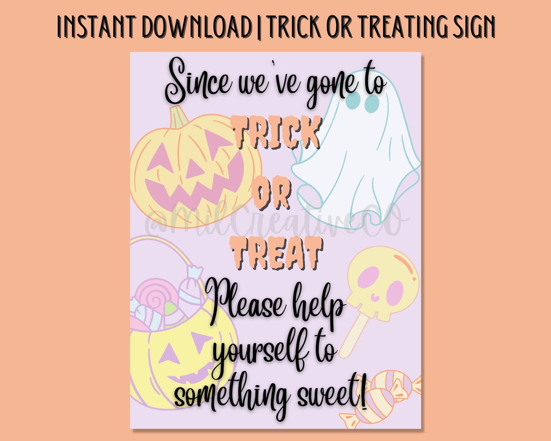 Pastel Halloween Trick or Treat Sign, Fun Pastel Sign Halloween Instant ...