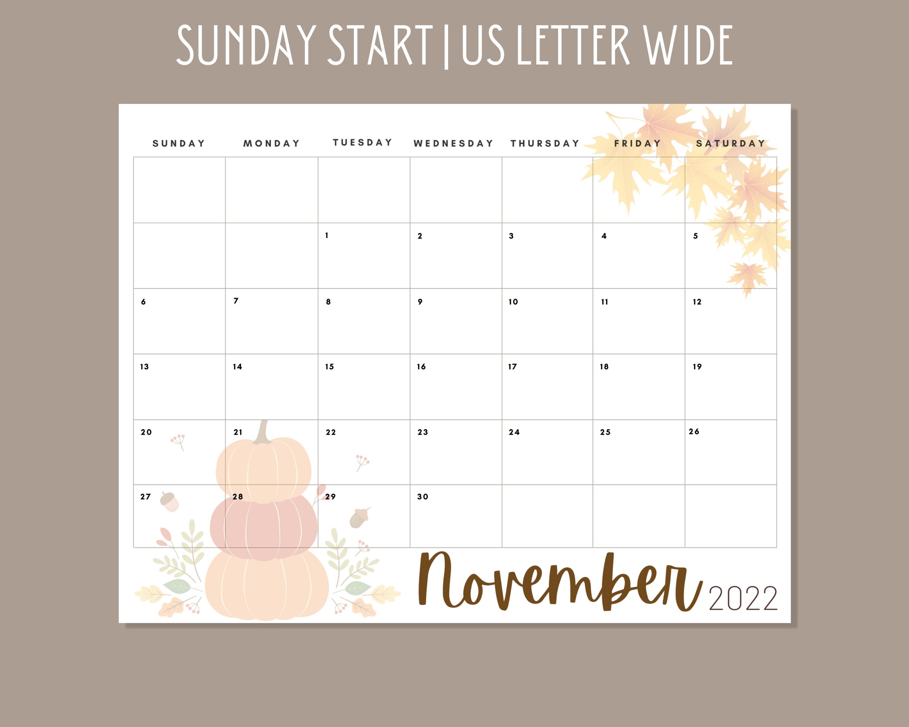 Printable November 2022 Calendar - Etsy