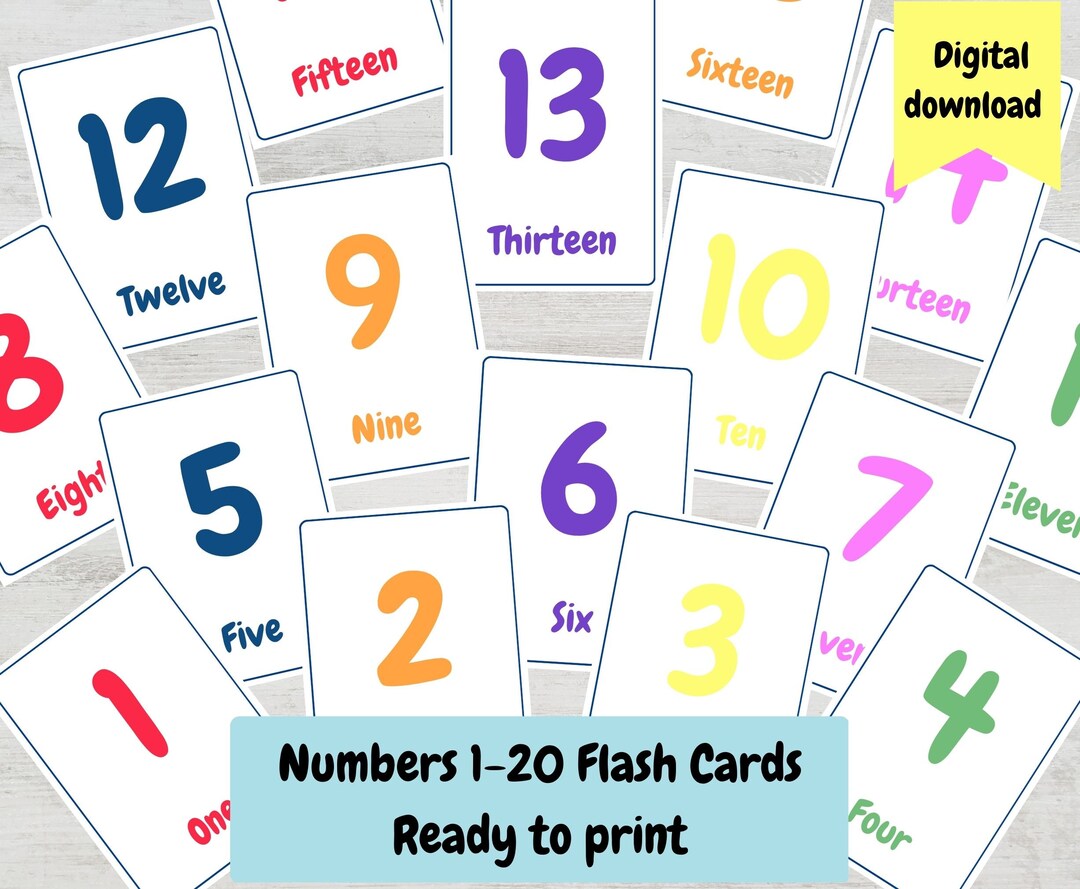 Numbers 1-20 Flash Cards 1-20 Flash Card Printables Toddler - Etsy