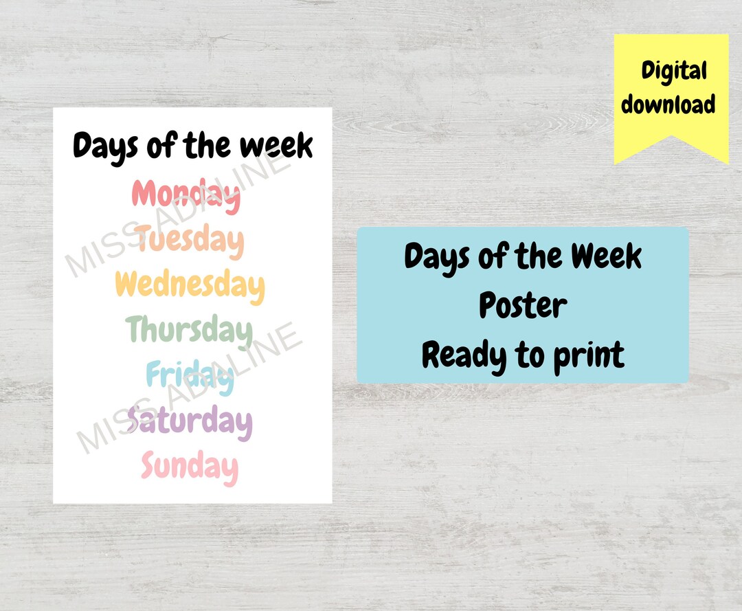 Pastel Days of the Week Poster Printable Poster Educational - Etsy