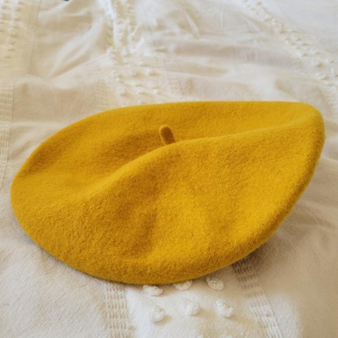 Vintage Women's Mustard Yellow Felt Wool Beret Hat - Etsy
