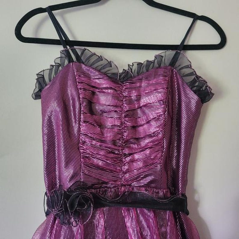 Vintage 80s Punk Rock Princess Metallic Pink Prom Formal Dress Organza ...