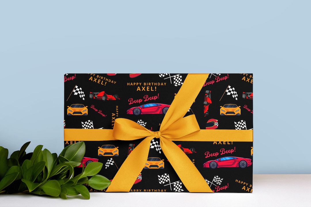 Gift Wrap Papers, Race Car Birthday Theme, Personalized Wrapping Paper ...
