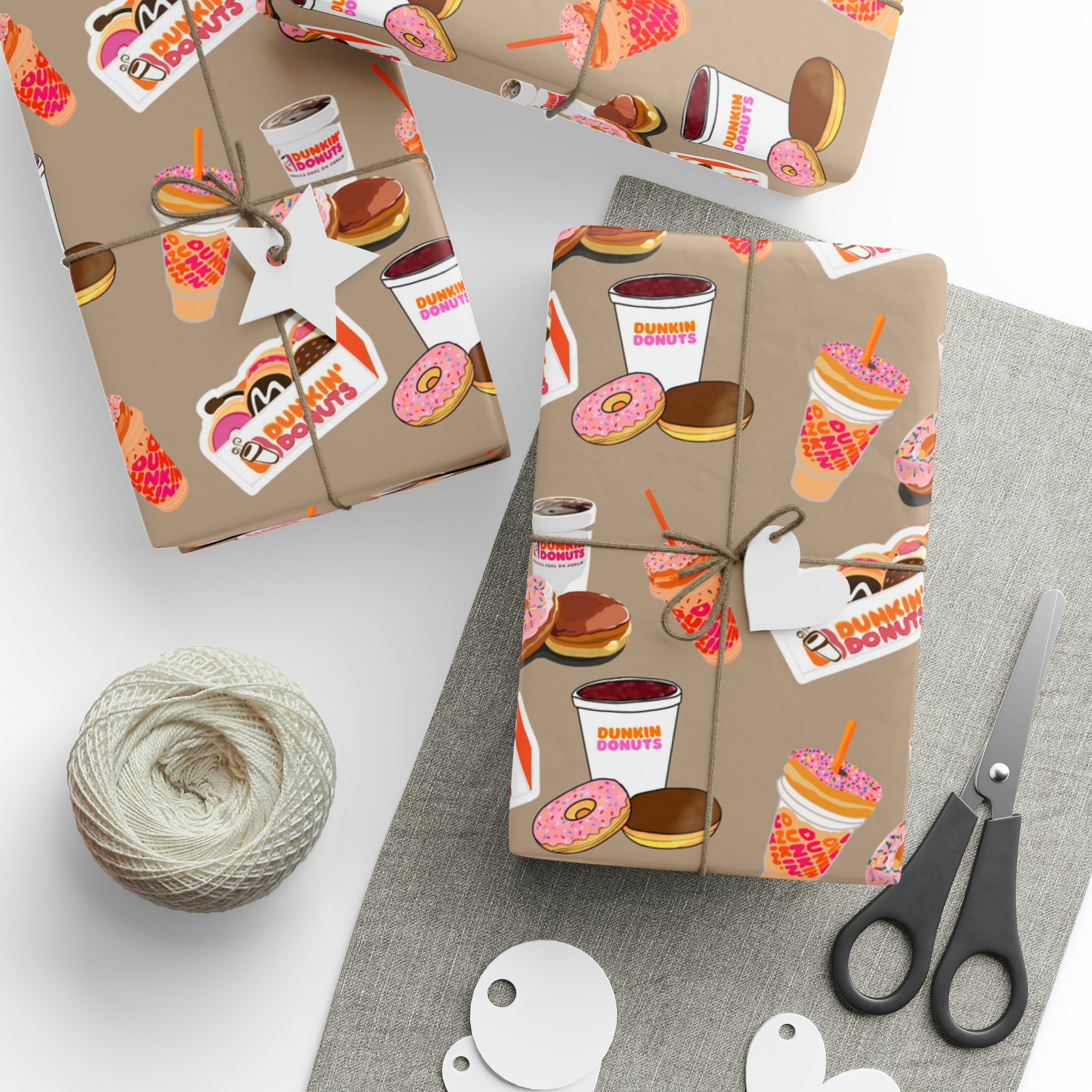 Dunkin Donuts Wrapping Paper, Running on Dunkin, Iced Coffee Gift Wrap ...