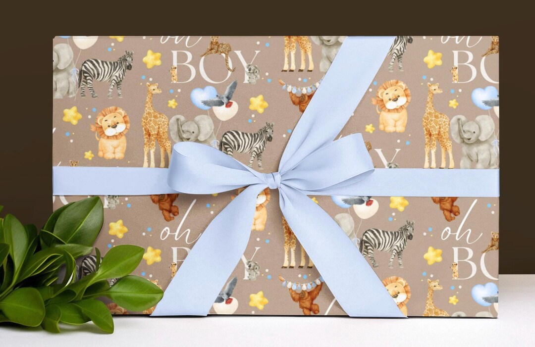 Wrapping Paper, Custom Baby Boy Baby Shower Gift Wrap, Zoo Animal Theme ...