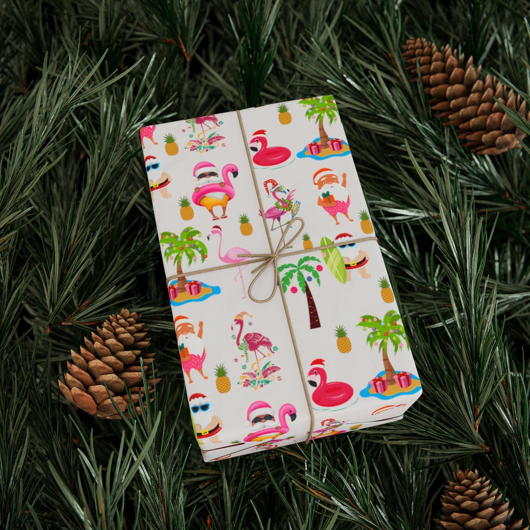 Tropical Beachy Christmas Wrapping Paper, Florida Christmas, Tropical ...