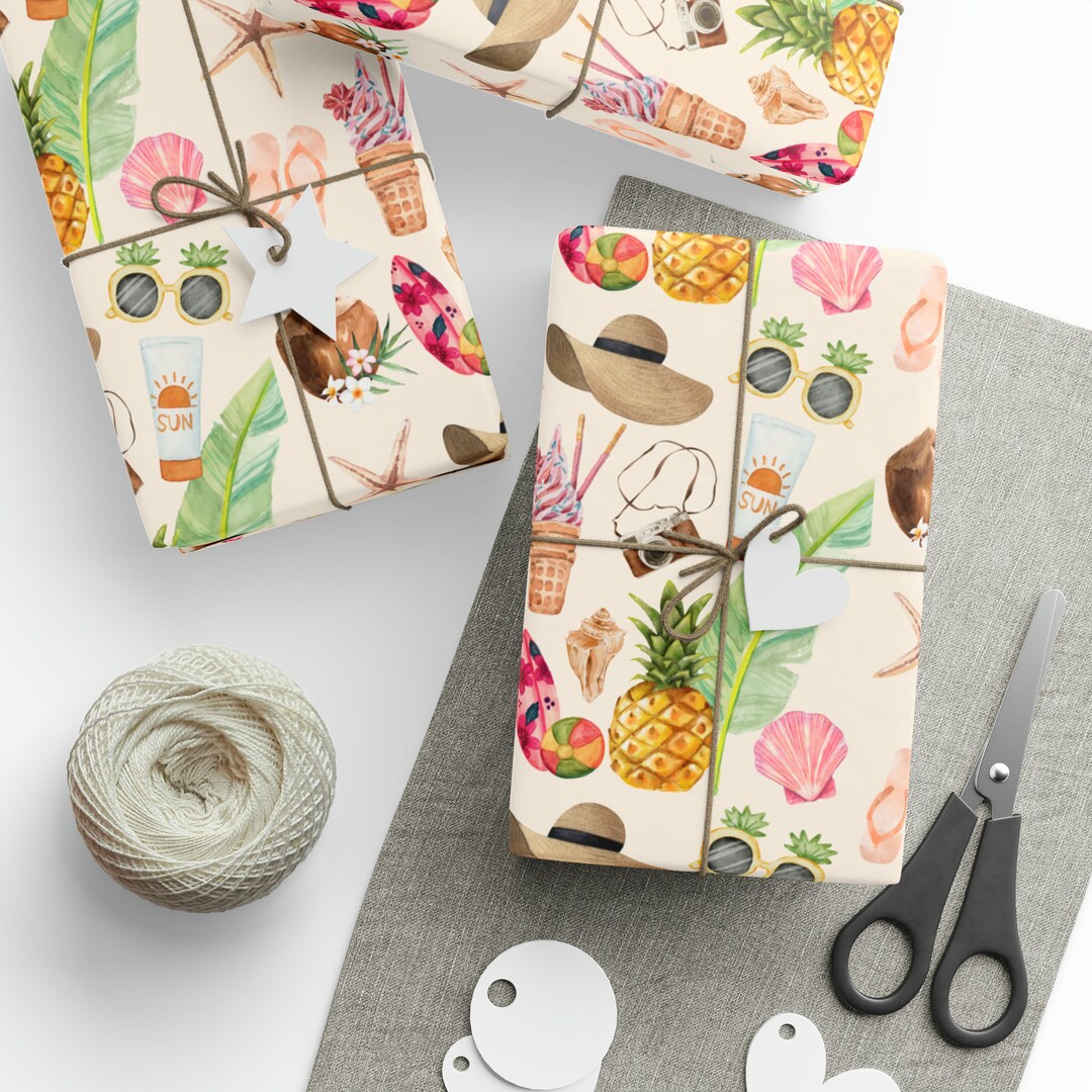 Tropical Vibe Wrapping Paper, Vacation Gift Wrap, Beach Party, Beachy ...