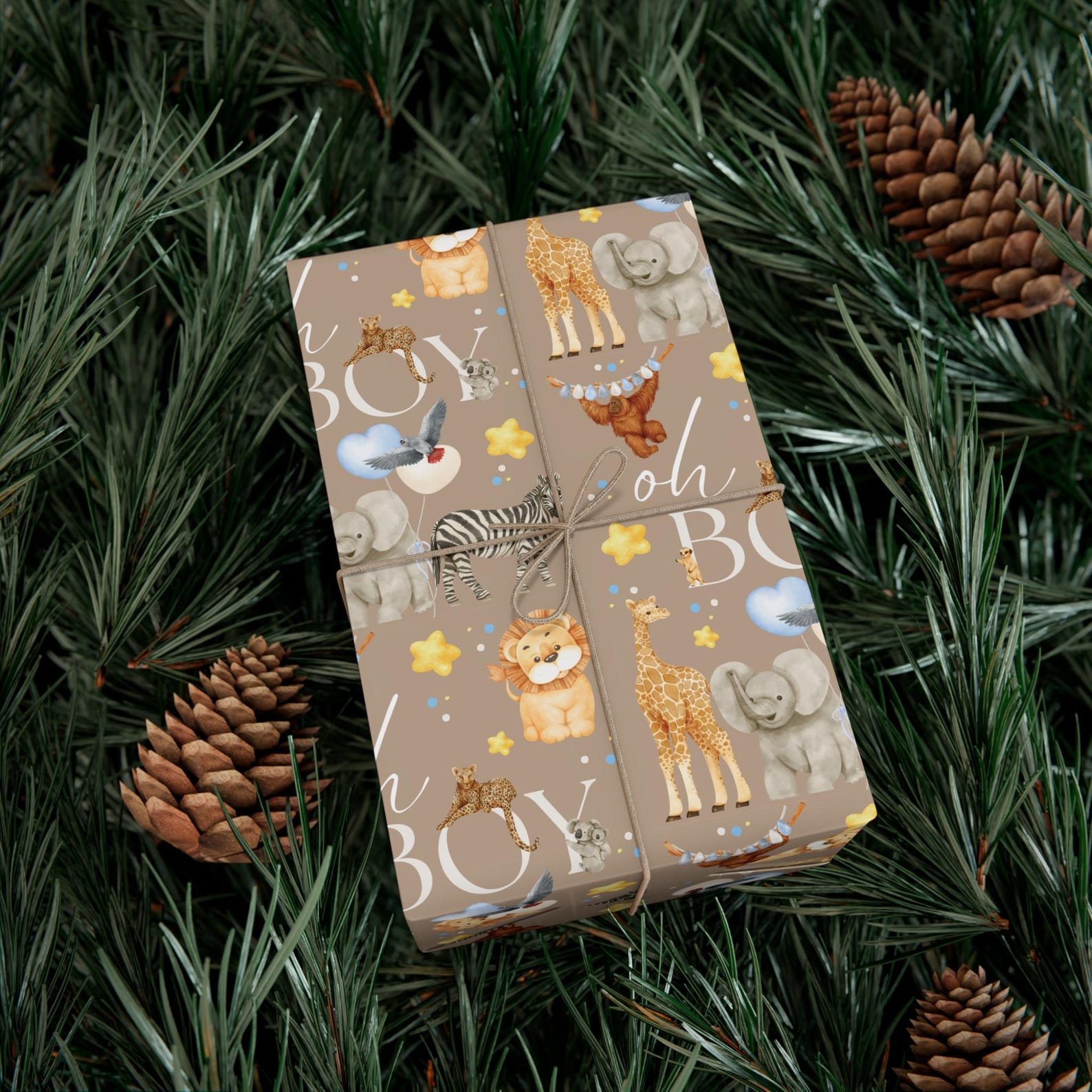 Wrapping Paper, Custom Baby Boy Baby Shower Gift Wrap, Zoo Animal Theme ...