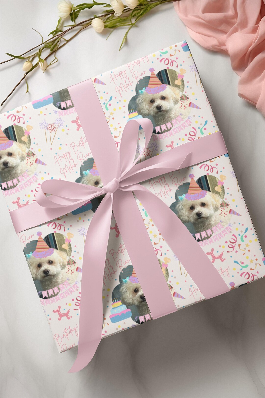 Wrapping Paper, Custom Dog Face Birthday Gift Wrap, Dog Birthday Party ...