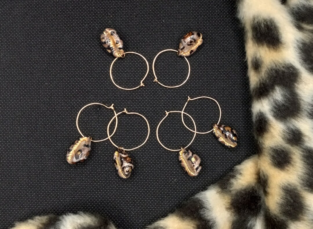 Leopard Print Shell Hoop Earrings - Etsy
