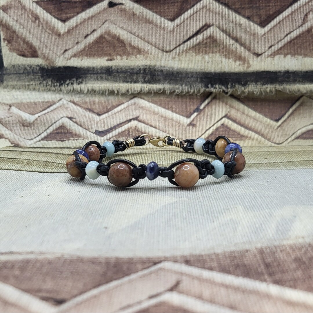 Moroccan Agate Leather Macrame Bracelet - Etsy