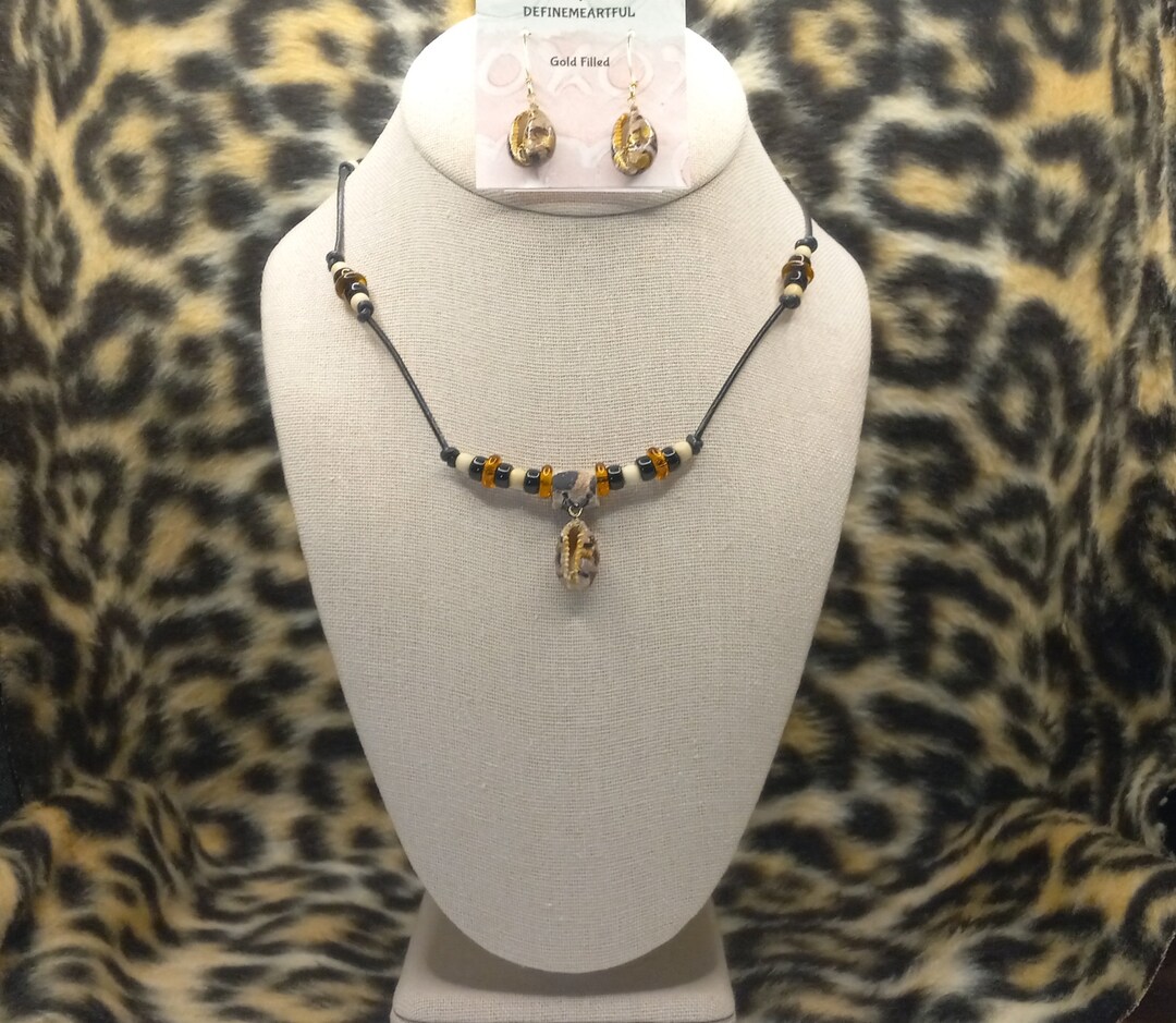 Leopard Print Leather Cowrie Shell Necklace Set - Etsy