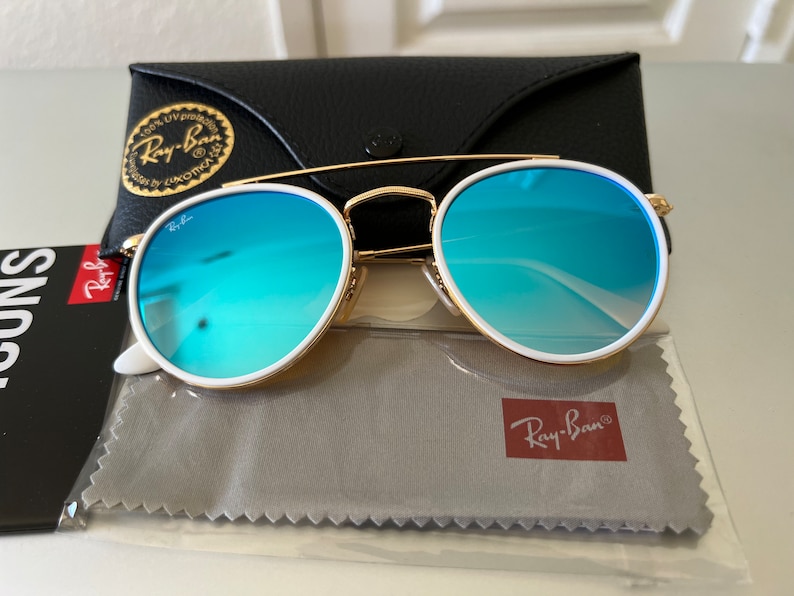 Ray-ban Round Double Bridge Gold Frame / Gradient Blue RB3647 ...