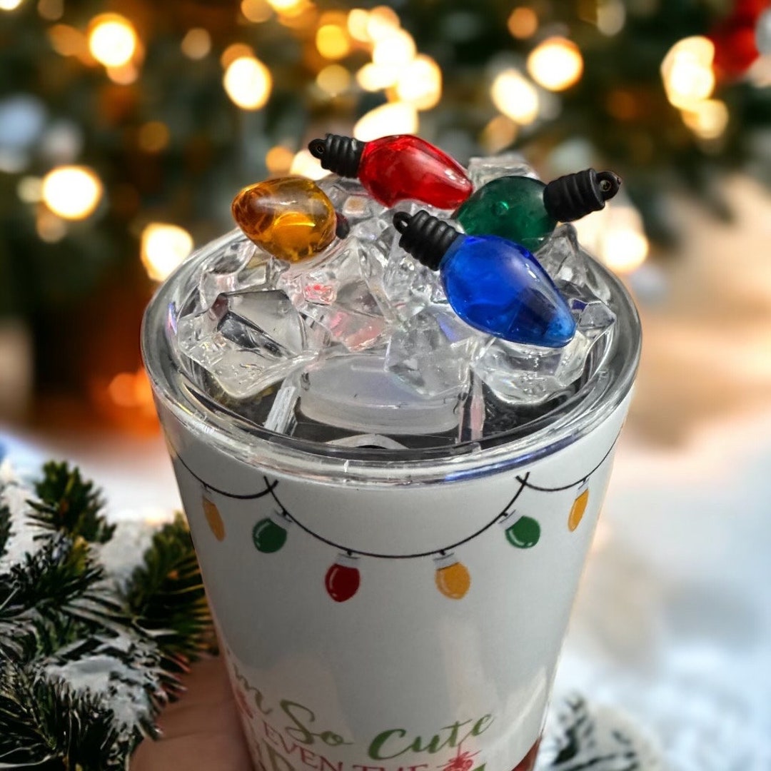 Christmas Light Bulb Ice Topper, Holiday Tumbler Decoration, 20oz Drink ...