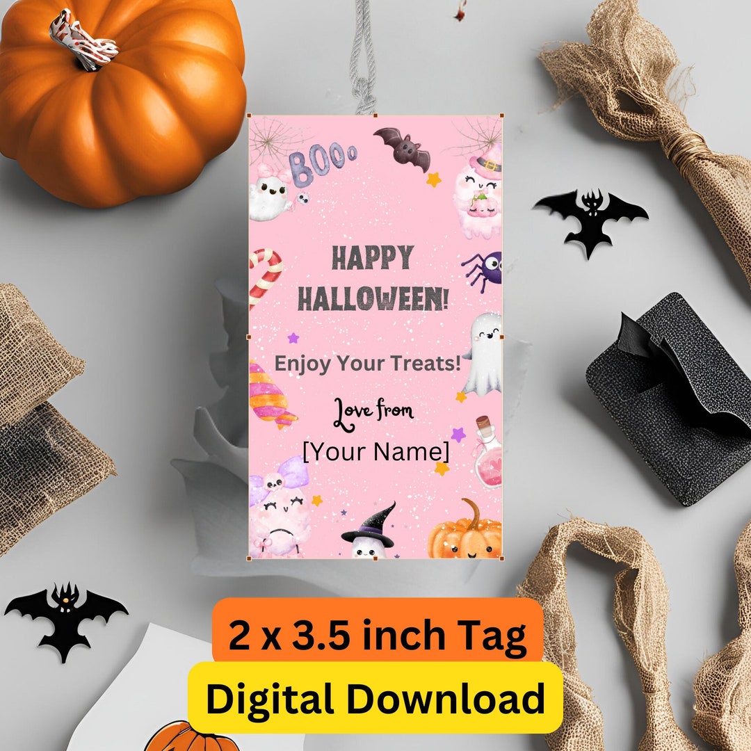 Editable Cute Spooky Ghost Halloween Tags Pastel Pink Boo Treat Bag ...