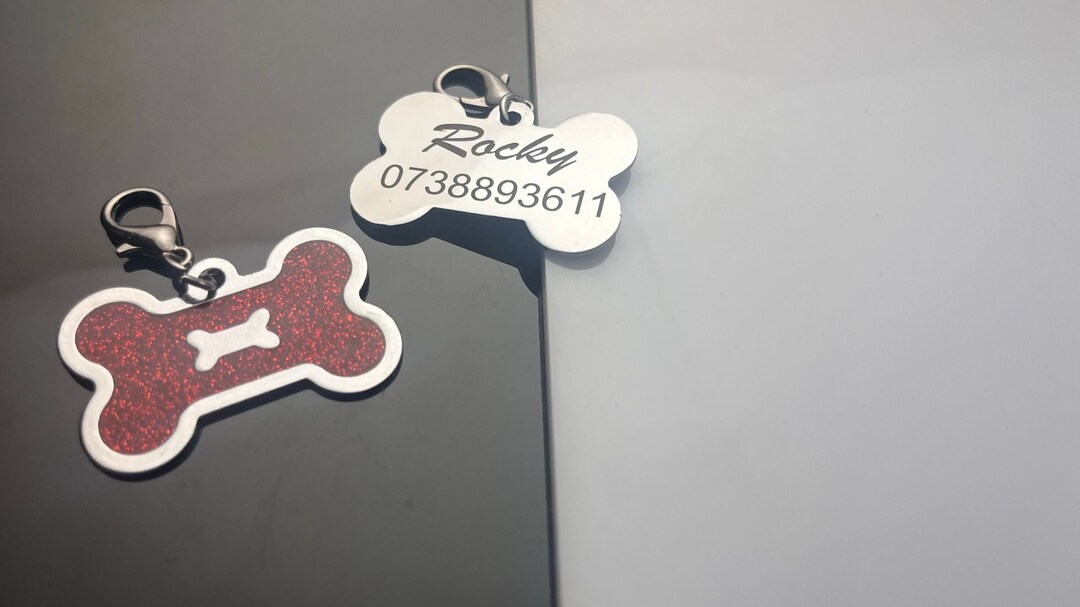 Red Bone Shape Dog ID Tag Bone-tastic Engraved Dog Tag Long Lasting Dog ...