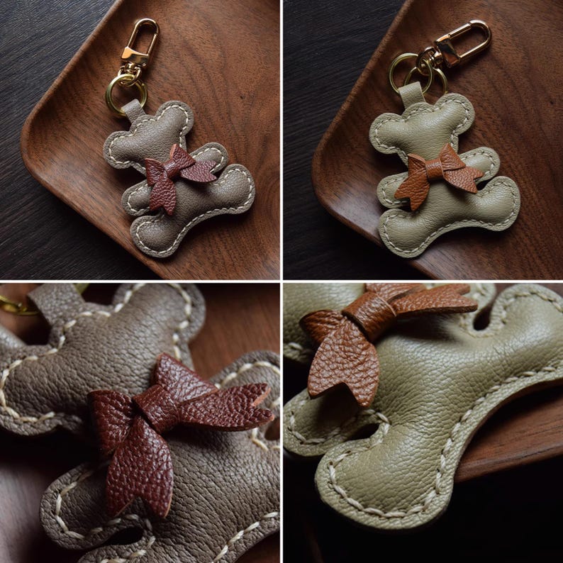 Vintage Bear Leather Keychain – Bag Accessory, Leather Purse Charm ...