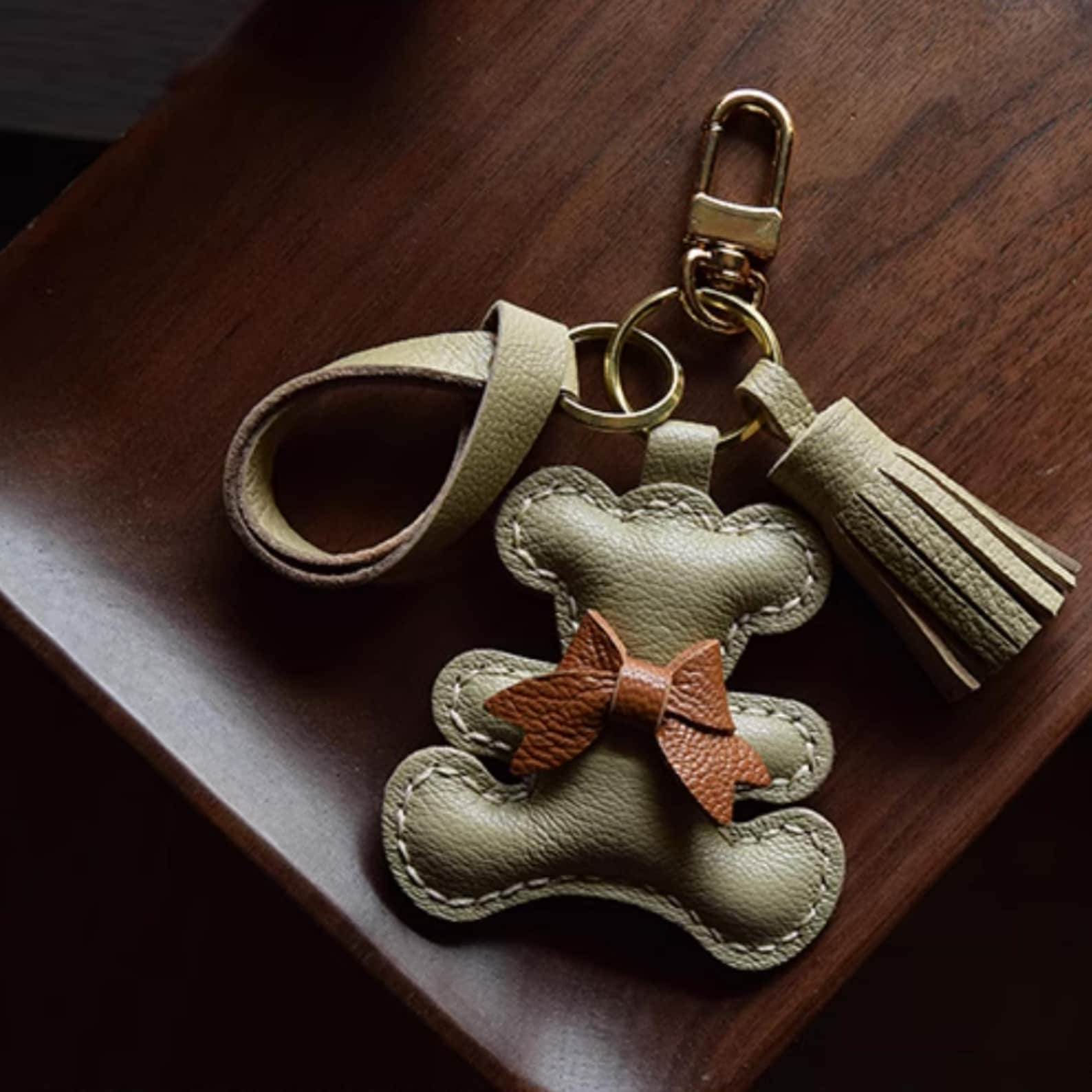 Vintage Bear Leather Keychain – Bag Accessory, Leather Purse Charm ...
