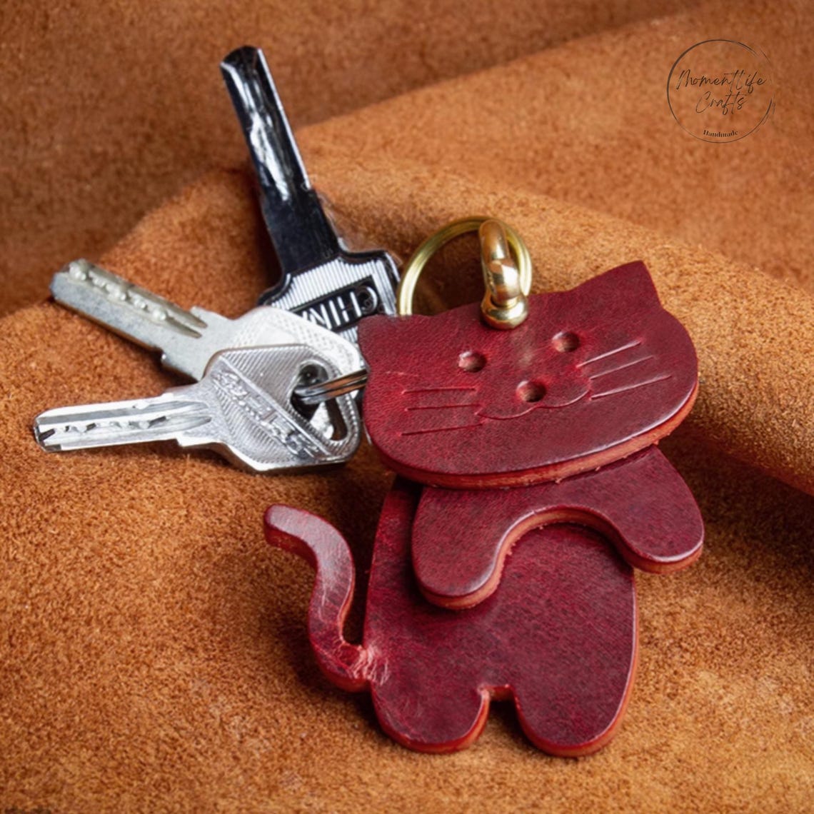 Handcrafted Leather Cat Keychain: Animal Lover Gift - Etsy