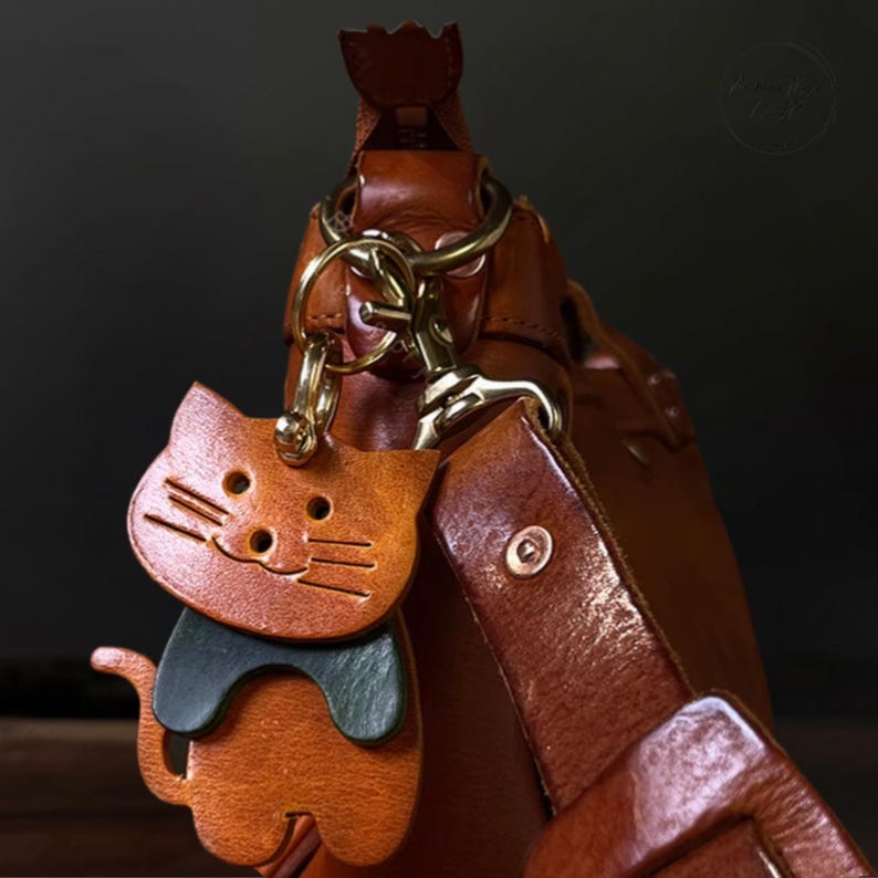 Handcrafted Leather Cat Keychain: Animal Lover Gift - Etsy
