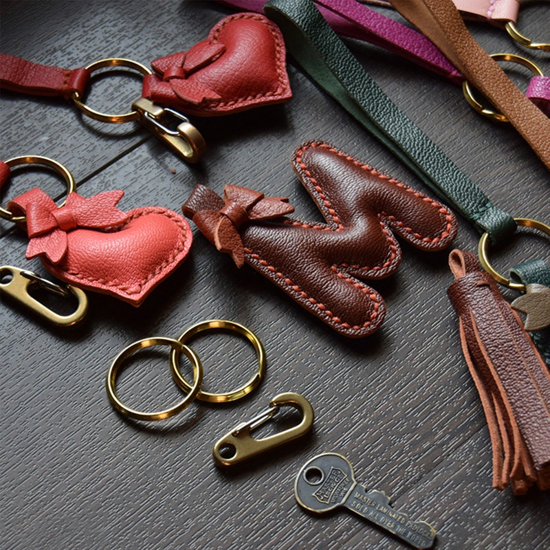 Leather Keychain With Engraved Charm - Etsy