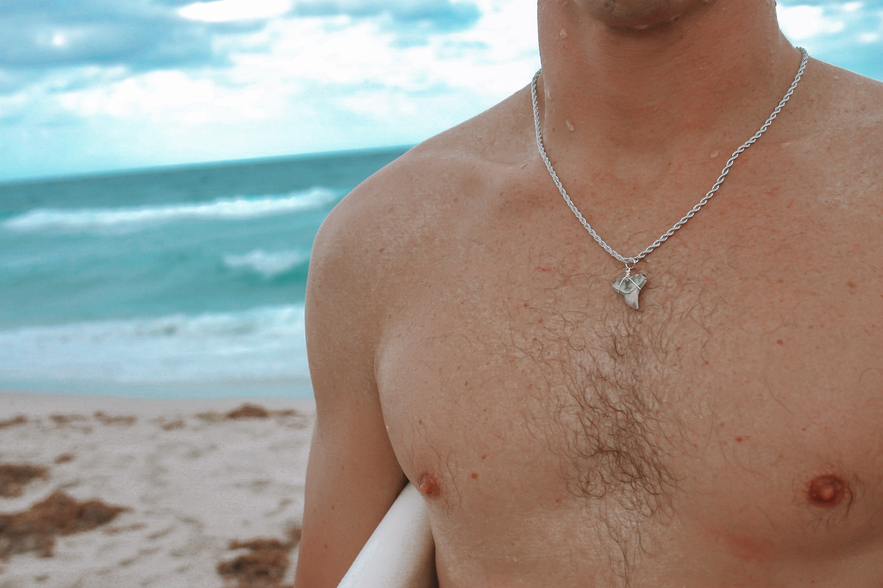 Mens Stainless Steel Shark Tooth Necklace / Mens Cuban Curb Chain /gold ...