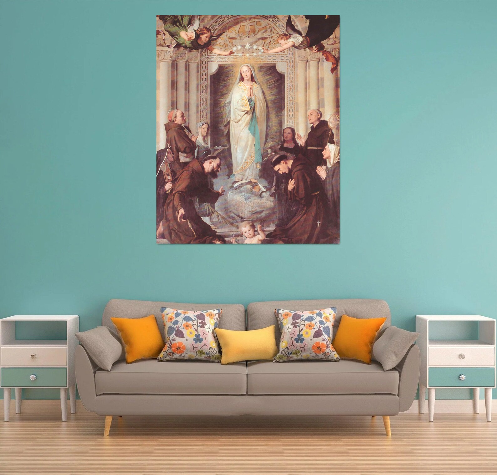 Virgin Mary With Franciscan Saints Painting, Catholic Wall Art (digital ...