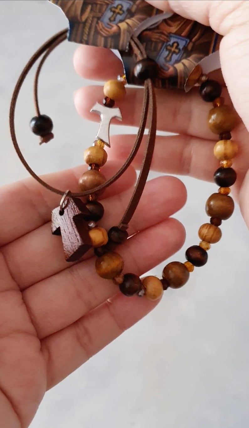Handmade Wooden Beaded Bracelet With Medjugorje Tau Cross - Etsy
