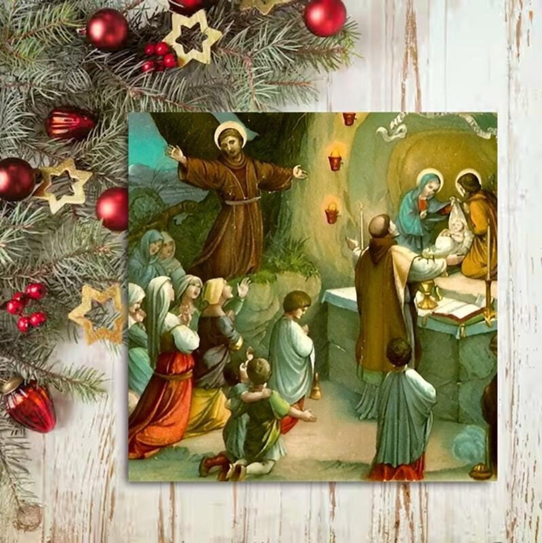 Saint Francis Nativity Scene Greccio Vintage Catholic Card (restored ...